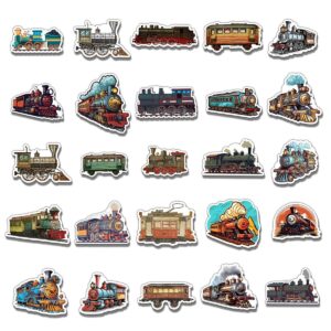 50 Pack Pcs Vintage Train Stickers for Water Bottles Waterproof Vinyl Laptop Luggage Scrapbooking Transportation Sticker Packs Bulk Set Adults Teens Boys Aesthetic Small Decals