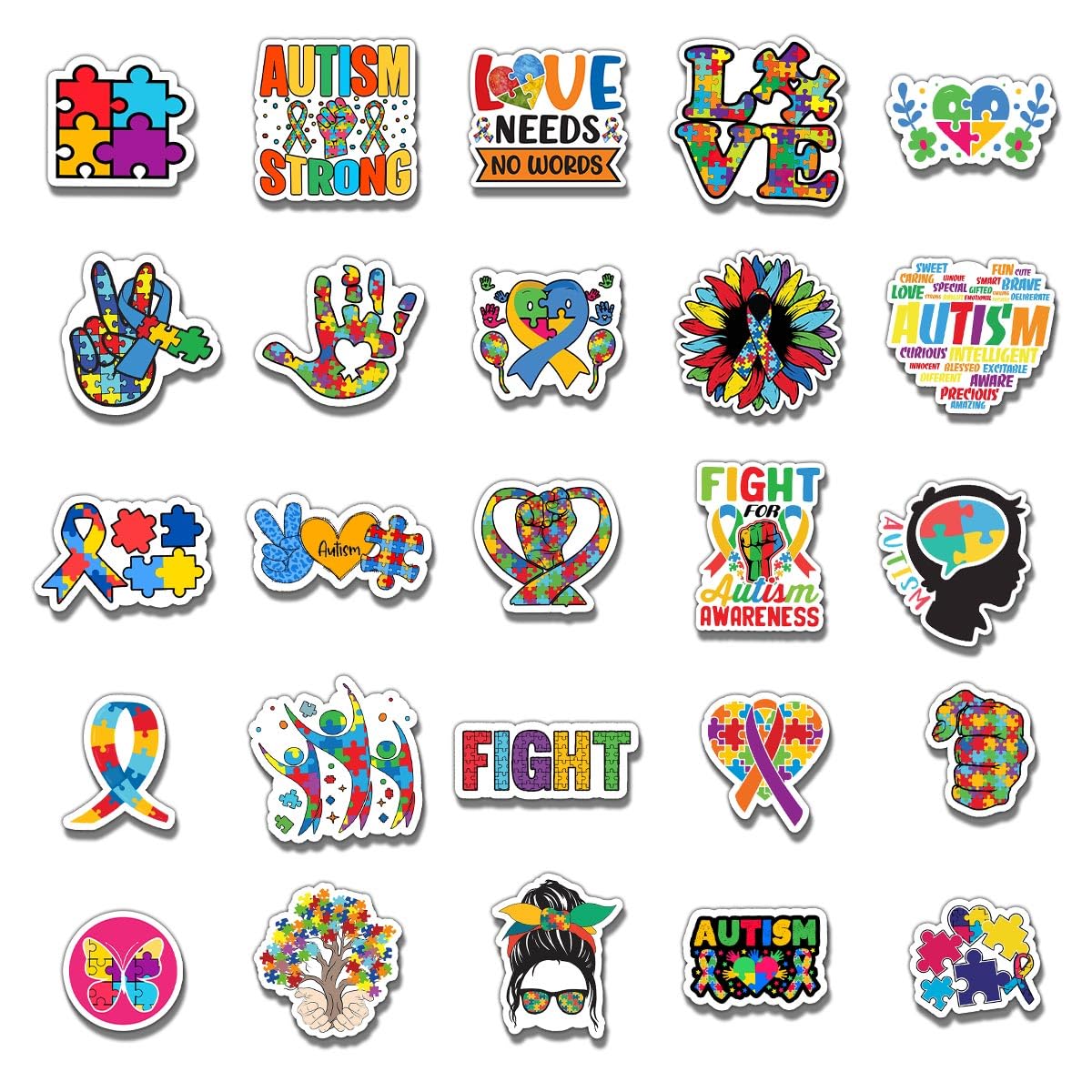 50 Pack Pcs Autism Awareness Stickers for Water Bottles Waterproof Vinyl Laptop Luggage Phone Case Cars Inspirational Sticker Packs Bulk Adults Teens Kids Aesthetic Small Decals