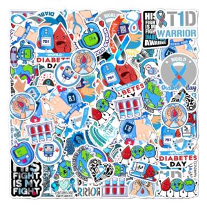 50 pack pcs type 1 diabetes awareness ribbon stickers for water bottles waterproof vinyl laptop cute funny inspirational sticker packs bulk set teens adults aesthetic small decals