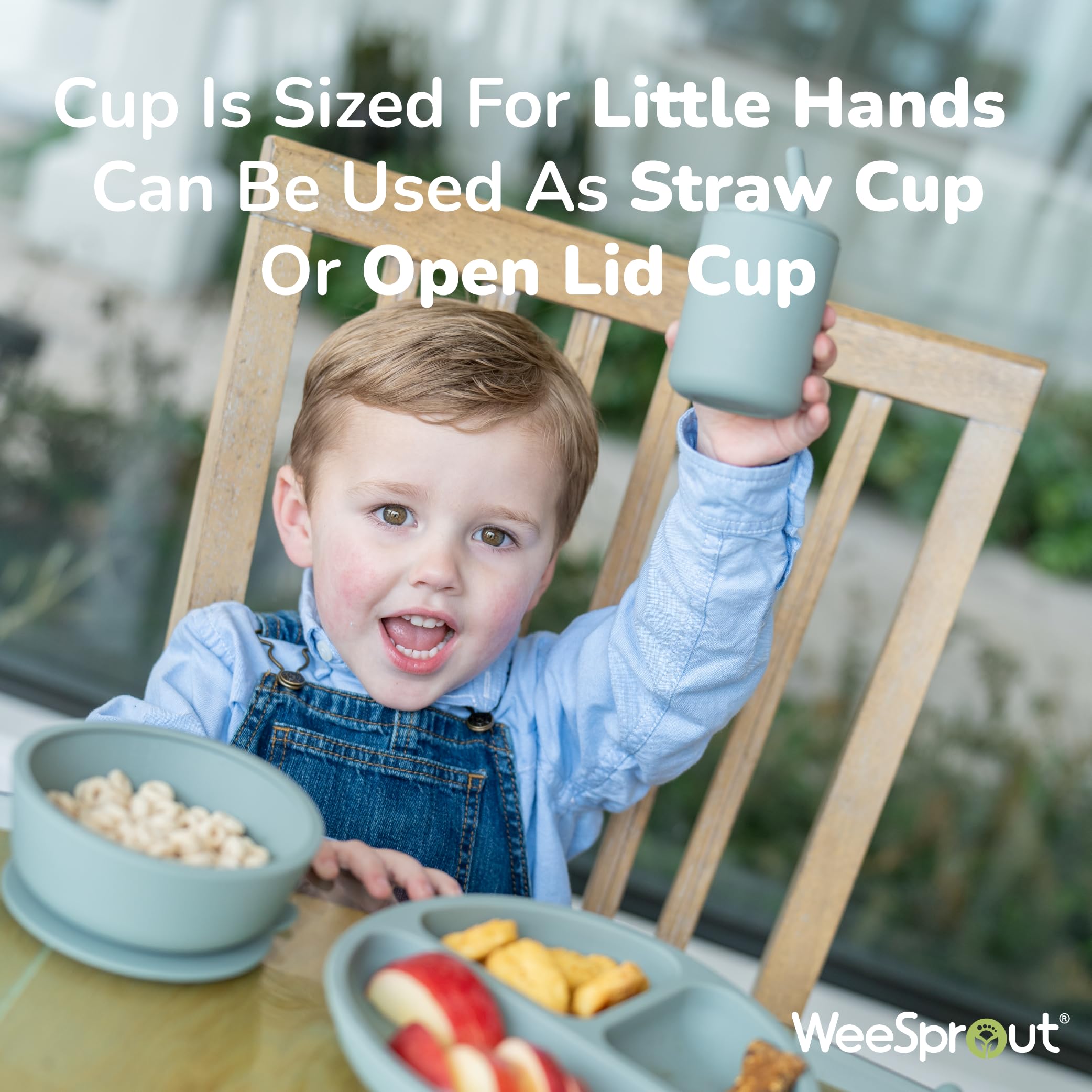 WeeSprout Baby Led Weaning Bundle, Silicone Suction Bowl, Spoons, Bib & Cup, Develops Self Feeding Skills, Dishwasher Safe (Green)