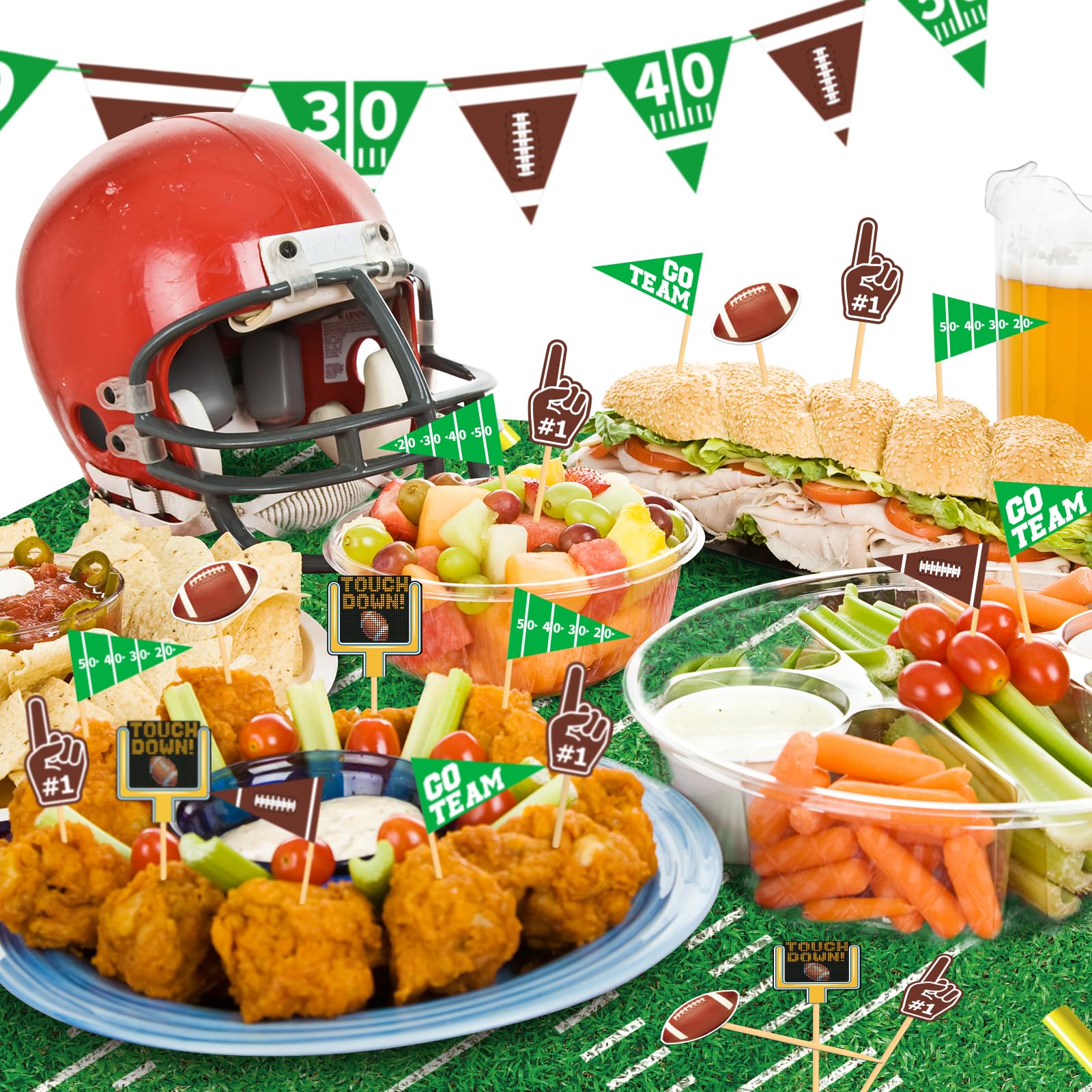 Gatherfun 96pcs Football Themed Toothpicks, Cupcake Toppers, Cocktail Picks for Birthday Party, Game Day, Tailgate Decorations