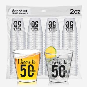 cheers to 50 years shot glasses 100 pcs – 50th birthday shot glasses disposable 2oz, 50th birthday decorations for men, 50th birthday cups plastic, perfect for 50th birthday party favors