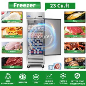 ORIKOOL 27"W Commercial Freezer Upright, -10℉ ~ 10℉ Stainless Steel Reach-in Freezer, 3 Adjustable Shelves, LED Lighting, 23 Cu.ft