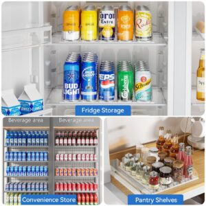 LAMU Drink Organizer for Fridge Automatic Pusher Glide Soda Can Dispenser Width Adjustable Pop Can Holder Beverage Organizer for Refrigerator 14.96"D Adjustable for 6-20oz (White 5 Rows)