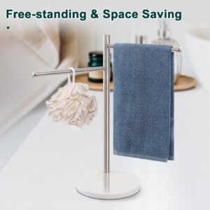 BathAce Hand Towel Holder, F-Shape Hand Towel Stand with Marble Base, Stainless Steel Swivel Stand Hand Towel Rack Free-Standing Towel Bar for Bathroom Kitchen Countertop, 2 Arms (Brushed Nickel)