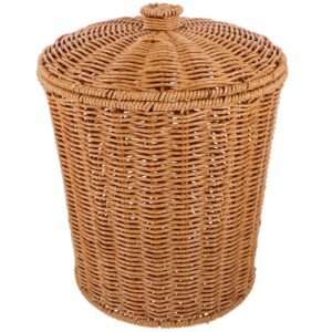 VICASKY Storage Basket with Lid Dirty Clothes Wicker Waste Basket Bedroom Storage Basket Containers with Lids Wicker Trash Can Rattan Waste Basket Woven Garbage Basket Seaweed Bracket Pp