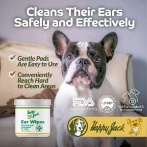 HAPPY JACK Dog Ear Wipes with Aloe, Ear Wipes for Dogs to Soothe Itch and Discomfort from Dog Ear Infection, Aloe Vera-Cucumber Dog Ear Cleaner Wipes are Great for Dog Itchy Ear Relief, 100 Ct