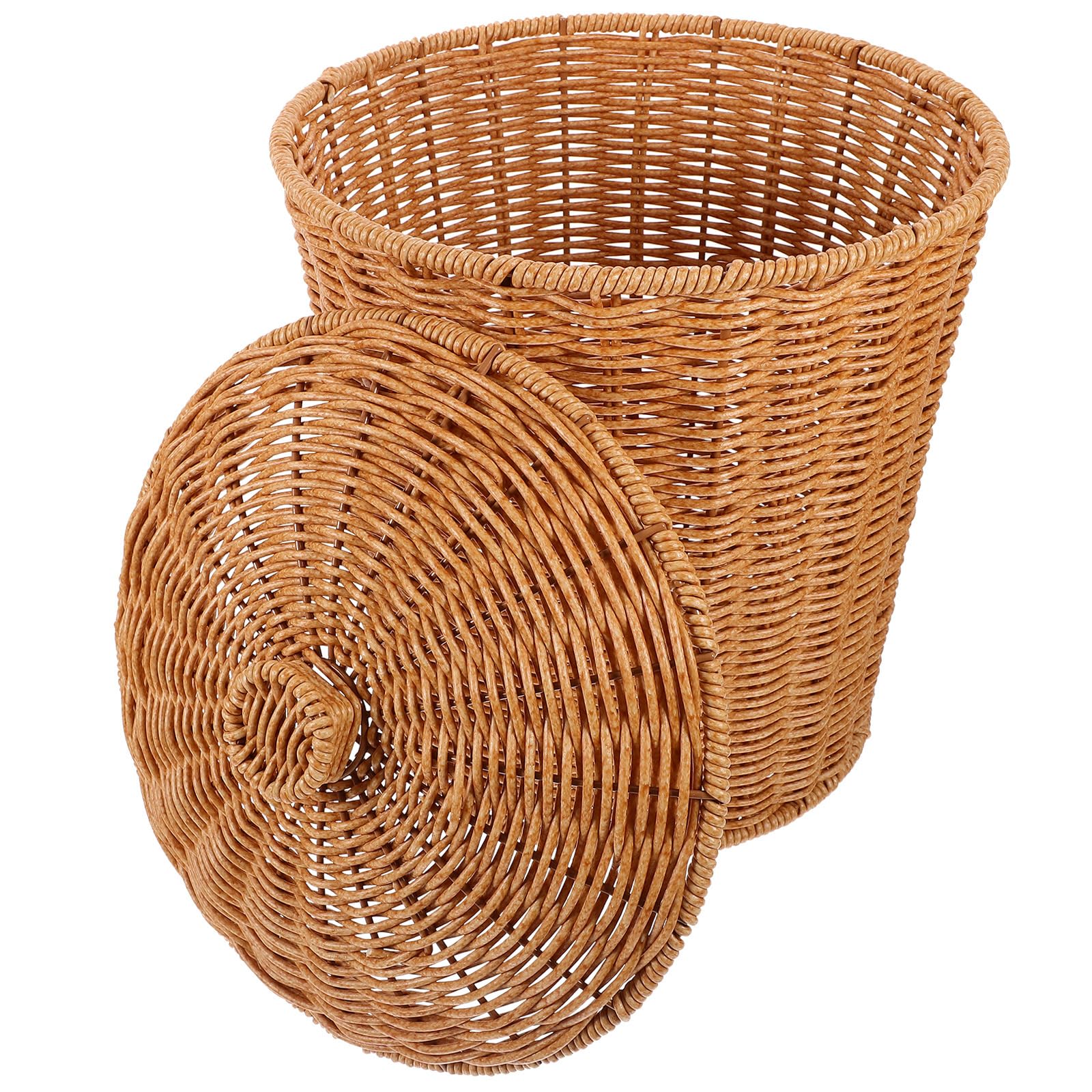 VICASKY Storage Basket with Lid Dirty Clothes Wicker Waste Basket Bedroom Storage Basket Containers with Lids Wicker Trash Can Rattan Waste Basket Woven Garbage Basket Seaweed Bracket Pp