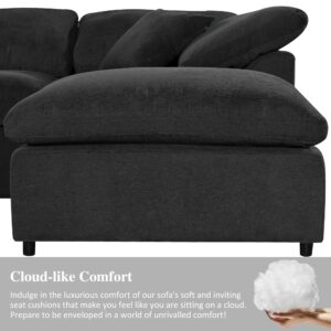 Tmsan 130.3" Oversized Cloud Sofa Couch Set for Living Room, Modern Convertible U Shaped Sectional Couch Large 7 Seater Chenille Corner Sofa with Ottoman for Apartment Office Spacious Space (Grey)