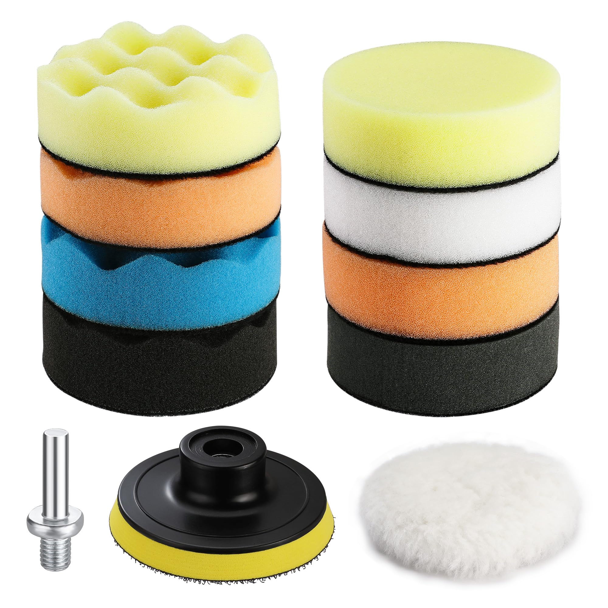 WORKPRO 3 Inch Drill Buffing Pad Kit - 11 Pcs Car Foam Polishing Pads Set, Drill Buffer Polisher Attachment Buffing Kit for Car Polishing, Waxing, Sealing Glaze