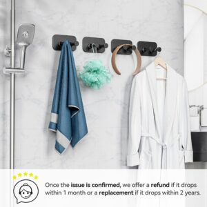 susswiff Adhesive Shower Hooks for Bathroom - Razor Holder for Inside Shower, Heavy Duty Hooks for Towel, Shaver, Robe and Loofah, Door Hooks for Hanging, Wall Mounted, Black, 4 Pack