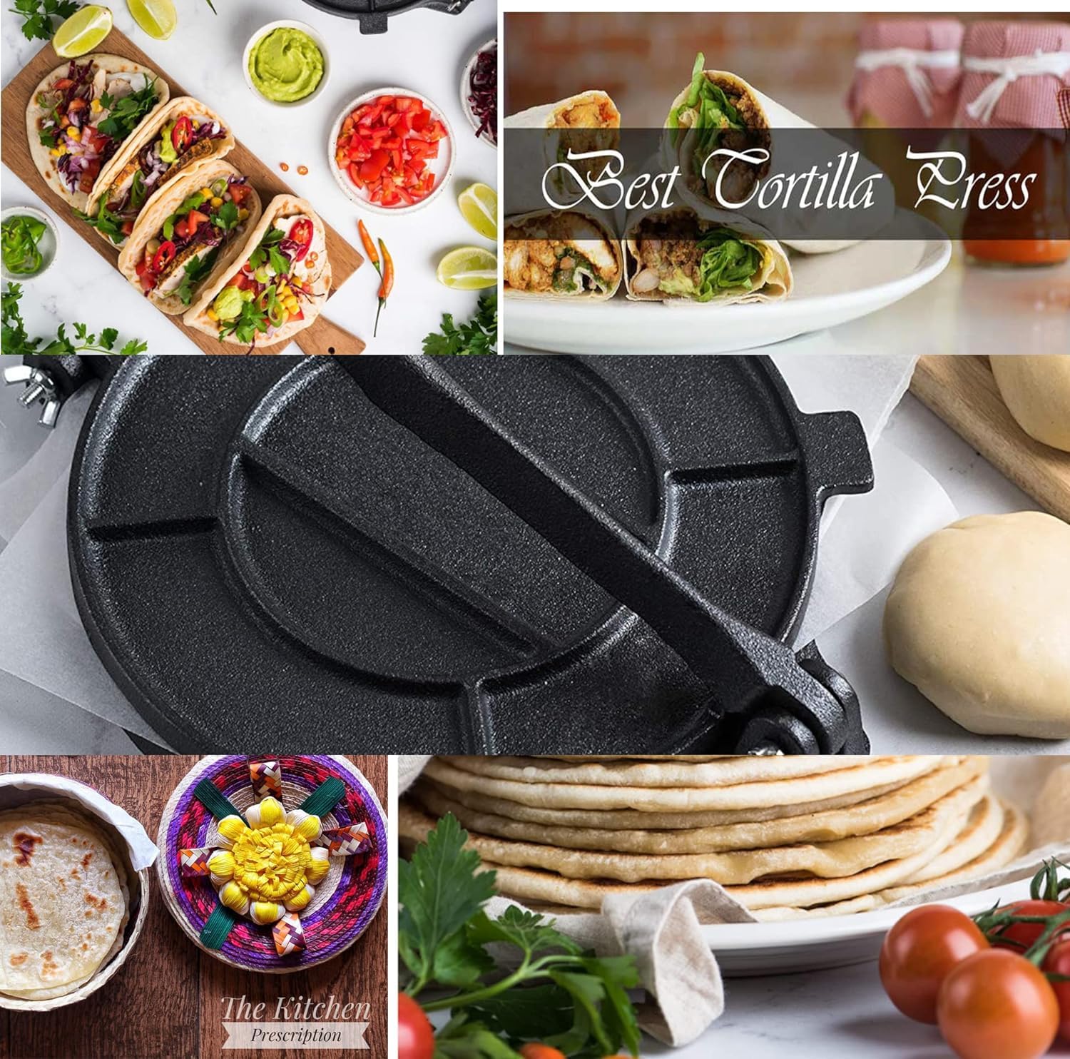 Cast Iron Tortilla Press, Heavy Duty Tortilla Pataconera, 12-inch Flour Tortilla Press with Foldable Handle, Taco press with Some Parchment Paper, Roti Maker, Black