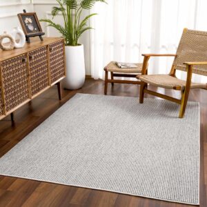 hauteloom mayes living room, bedroom area rug - farmhouse solid bubble weave carpet - gray, white - 6'7" x 9'