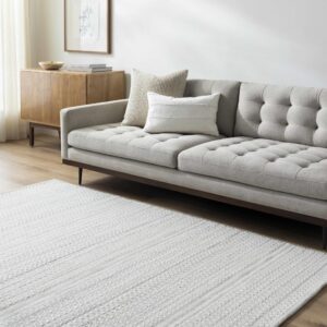 Hauteloom Kendi Wool Living Room, Bedroom Area Rug - Modern Farmhouse - Neutral Bohemian Boho - Light Gray, White - 3'6" x 5'6"