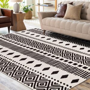 ubtkey living room area rug 5x7, ultra-thin non slip washable farmhouse rugs for bedroom, geometric abstract boho area rugs large floor carpet for home office decor (white/black, 5' x 7')