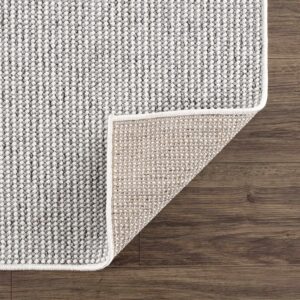 Hauteloom Mayes Living Room, Bedroom Area Rug - Farmhouse Solid Bubble Weave Carpet - Gray, White - 6'7" x 9'