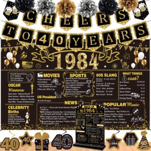 40th birthday decorations for men women,16pcs back in 1984 party banner decorations,including vintage 1984 backdrop,cheers to 40 years banner,7 hanging swirl,1984 poster anniversary card,6 paper poms