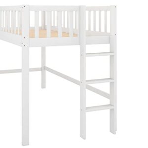 RORIGAT Twin Size Low Loft Bed with Ladder & Slide,Toddler Loftbeds with Safety Rails,Solid Pine Wood Bedframe,Space-Saving Funiture, No Box Spring Needed,White