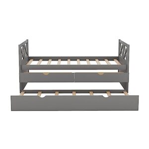 RORIGAT Twin Size Daybed with Trundle and Drawers,Multi-Functional Solid Pinewood Bedframe for Boys/Girls/Adult,No Box Spring Needed,Gray