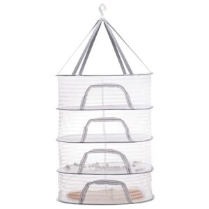 coloch 4 layer herb drying rack with zipper, hanging mesh net collapsible food drying fish net hanging basket dryer net for seeds, buds, fruits, vegetables, herbs, fish, clothes, doll