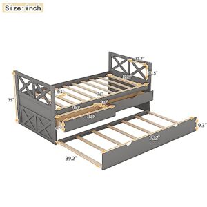 RORIGAT Twin Size Daybed with Trundle and Drawers,Multi-Functional Solid Pinewood Bedframe for Boys/Girls/Adult,No Box Spring Needed,Gray