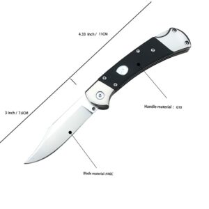 3'' 440C Clip Point Blade Black G10 Handle Back Lock Folder Opening,Camping EDC Tool Folding Pocket Knife Everyday Carry,Gift for Men