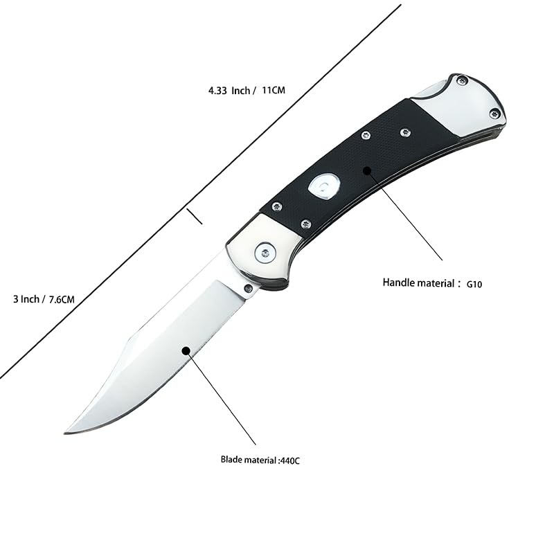 3'' 440C Clip Point Blade Black G10 Handle Back Lock Folder Opening,Camping EDC Tool Folding Pocket Knife Everyday Carry,Gift for Men