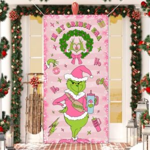 pink christmas banner christmas door cover pink christmas door decorations for merry christmas front door porch christmas birthday party bridal shower supplies pink christmas door decor 35 * 70 inch