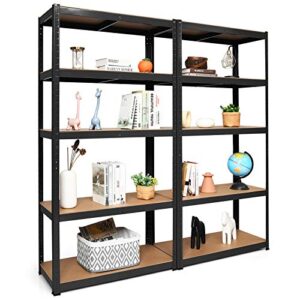 ergomaster 5 tier utility shelves rack garage heavy duty steel metal shelving unit with adjustable design, bolt-free assembly & 380 lbs wight capacity per tier（black-set of 2）