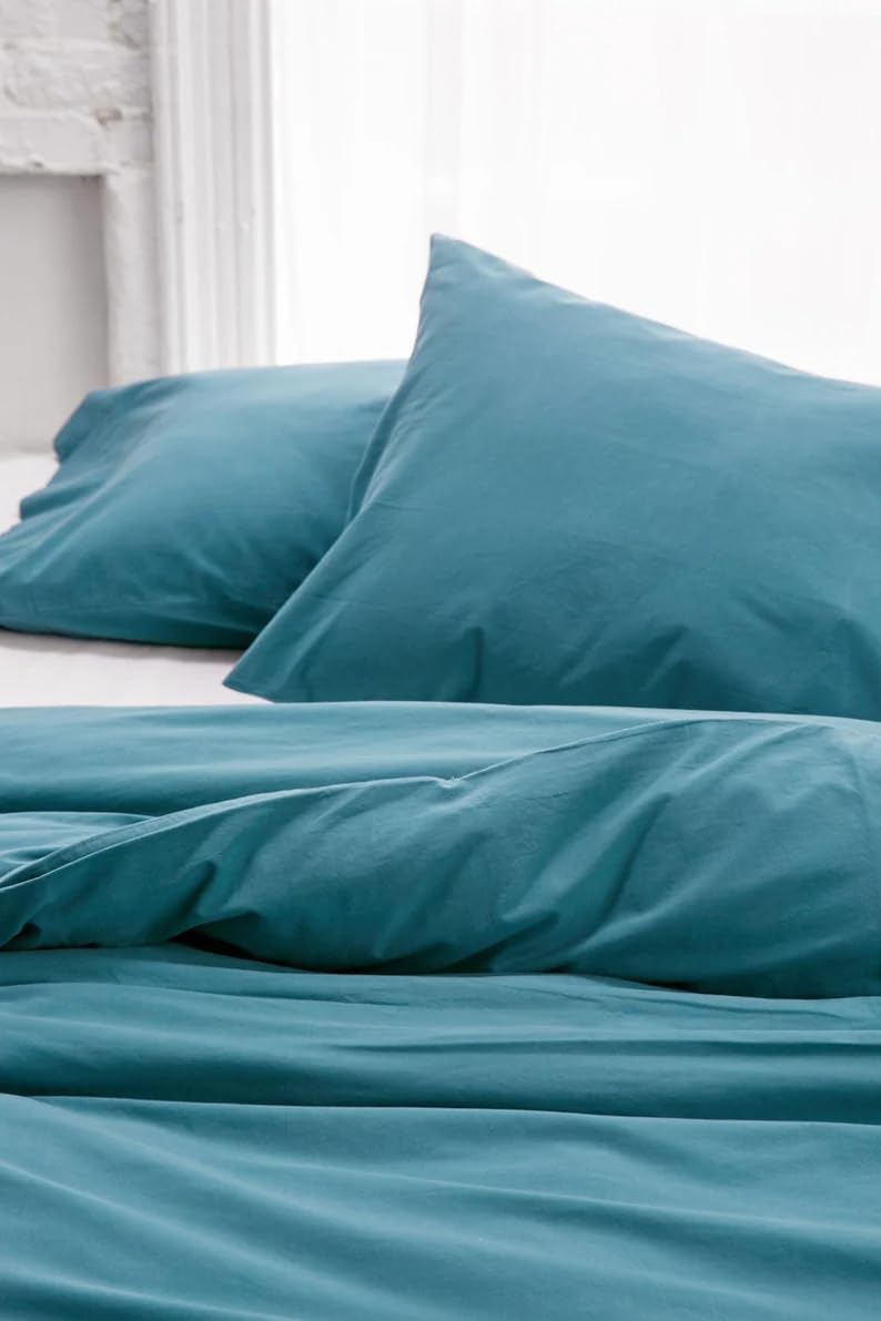 The Bed Linen Queen Duvet Cover Set with 3 Piece Soft Linen Bedding Set 1 Duvet Cover with 2 Pillowcase Luxurious (Ocean Blue)