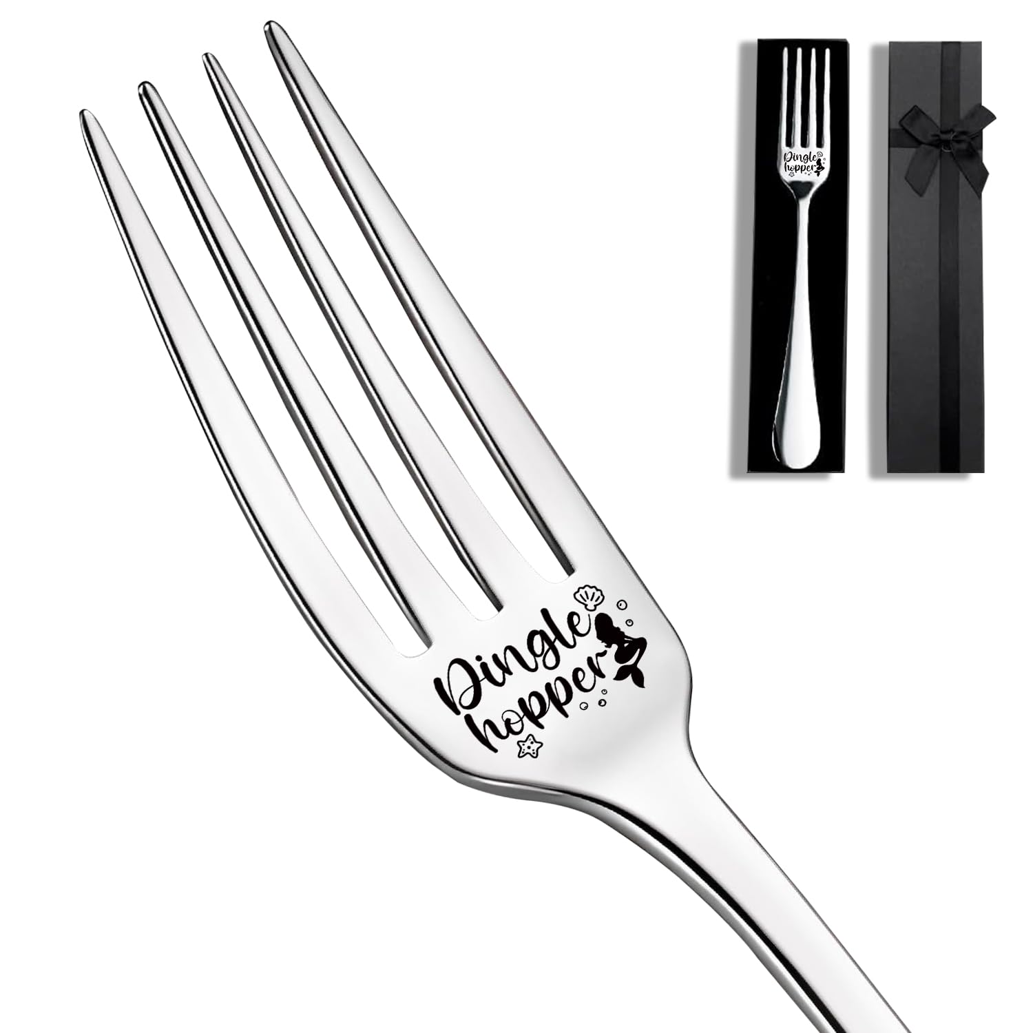 KISJO Dingle Hopper Engraved Stainless Steel Fork, Funny Engraved Dessert Dinner Fork Little Mermaid Fork I Love You Gifts for Friends, Sister, Kids, Girls, Birthday Christmas Disney Forks Gifts