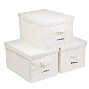 fordonral 3 pcs closet storage bins with lids & lable & handles, 15" 22 quart collapsible fabric stackable storage bin cube organizer lidded organizing boxes storage containers