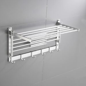 rosyouth laundry clothes drying rack, wall mounted swivel towel rack with hooks and swing arms, space saver in laundry room and bathroom, space aluminum