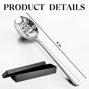 Drink Tea Read Books Stainless Steel Spoon Long Handle Spoon, Coffee Tea Spoon and Ice Cream Spoon for Tea Book Lovers Men Boys and Girls Birthdays Christmas Thanksgiving Gift