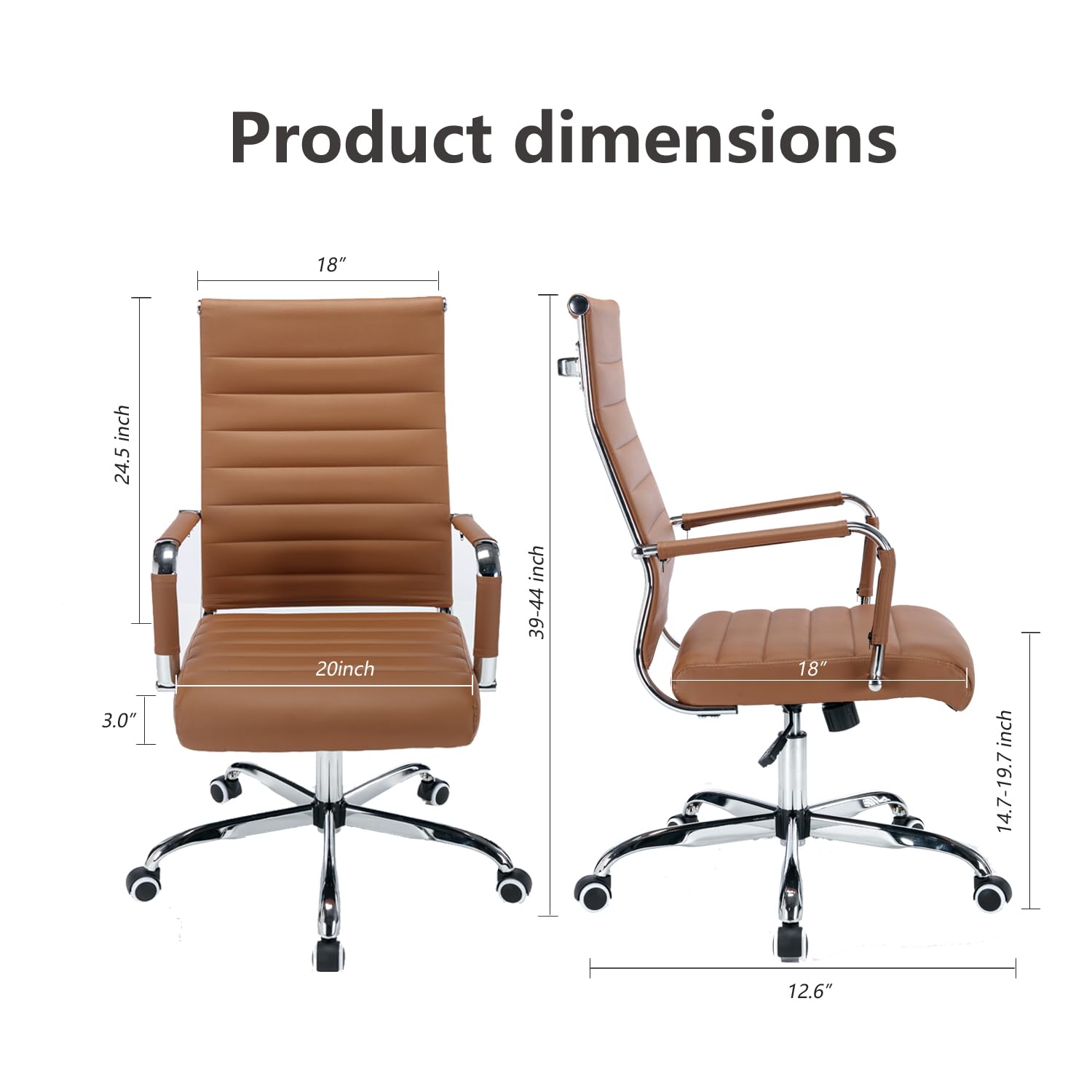 Office Desk Chair Leather, Conference Room Chairs with Wheels, Executive Modern Ergonomic Ribbed Computer Chair