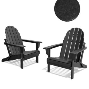 Folding Adirondack Chair - Durable HDPE Poly Lumber All-Weather Resistant, Foldable Oversized Balcony Porch Patio Outdoor Chair for Lawn, Backyard, Deck, Garden, Camping - Easy Installation, Black