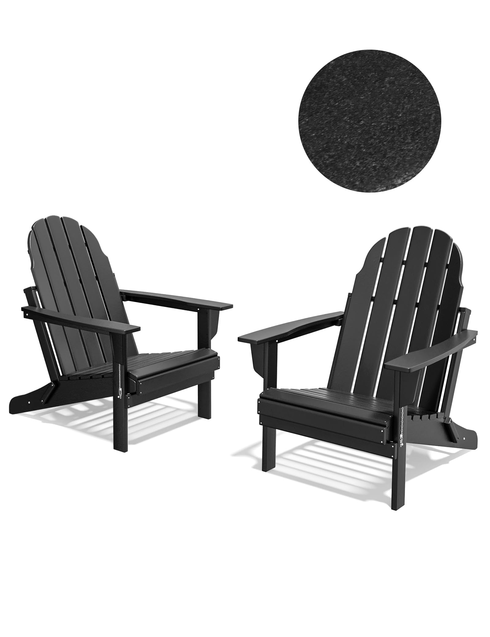 Folding Adirondack Chair - Durable HDPE Poly Lumber All-Weather Resistant, Foldable Oversized Balcony Porch Patio Outdoor Chair for Lawn, Backyard, Deck, Garden, Camping - Easy Installation, Black