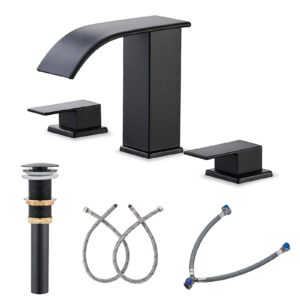 avsiile waterfall bathroom faucet 3 hole, matte black 8 inch widespread bathroom faucets & parts, modern 3 piece bathroom sink faucet, touch on lavatory faucet for bathroom vanity sink, curved spout