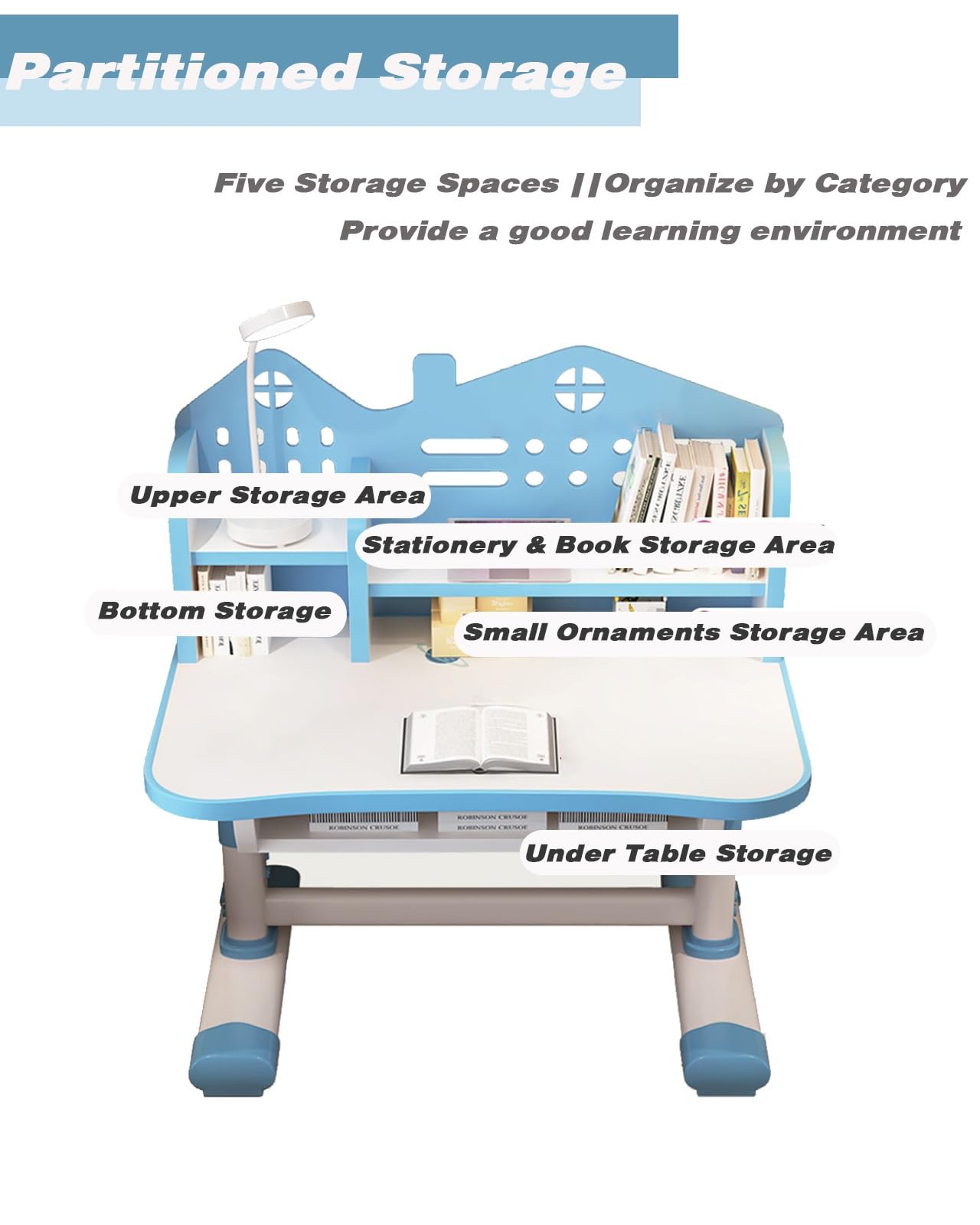 Kids' Table Chair Sets, Kids' Desks Chair, Children Study Desk Writing Table Computer Workstation With Large Storage Drawer And Bookshelf, Height Adjustable Kids Bedroom Furniture ( Color : Blue )