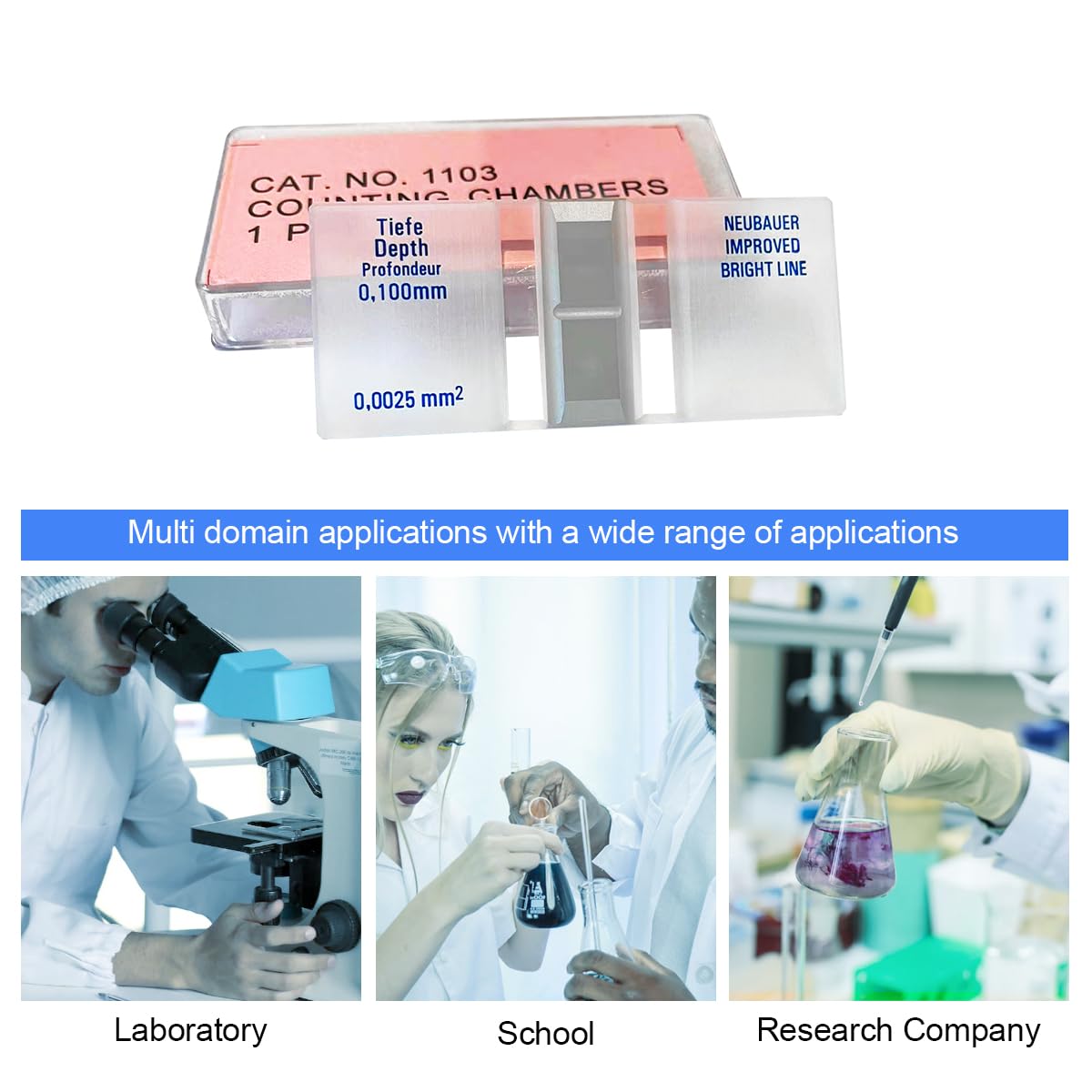 Hemocytometer Cell Counting Chamber,Improved Neubauer Blood Counting Chamber with Bright Line and 2 pcs Cover Glass Plates