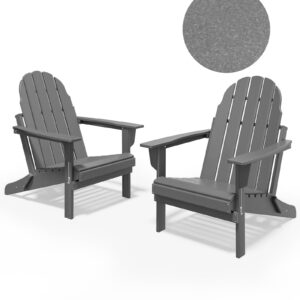 Folding Adirondack Chair - Durable HDPE Poly Lumber All-Weather Resistant, Foldable Oversized Balcony Porch Patio Outdoor Chair for Lawn, Backyard, Deck, Garden, Camping - Easy Installation, Gray