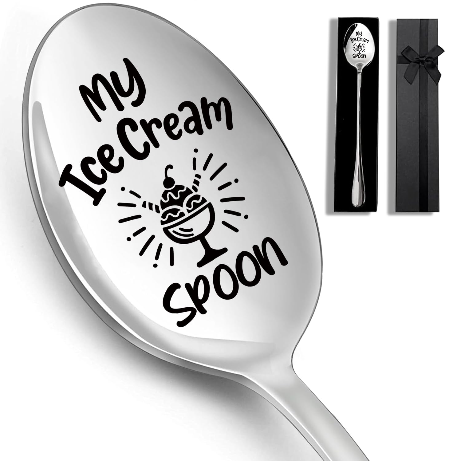 My Ice Cream Spoon Engraved Stainless Steel Spoon, Ideal Coffee and Ice Cream Spoon for Women Men Friends Sister Mom Birthdays Christmas Thanksgiving Day Gift