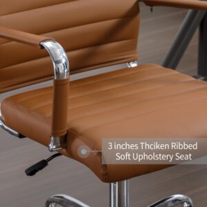 Office Desk Chair Leather, Conference Room Chairs with Wheels, Executive Modern Ergonomic Ribbed Computer Chair