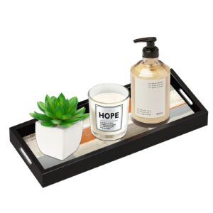 lnond bathroom counter tray, black abstract toilet tank tray bathroom organizer decor box, wood bathroom vanity tray for counter decor dresser tops-13.7" x 5.9" x 1.6"