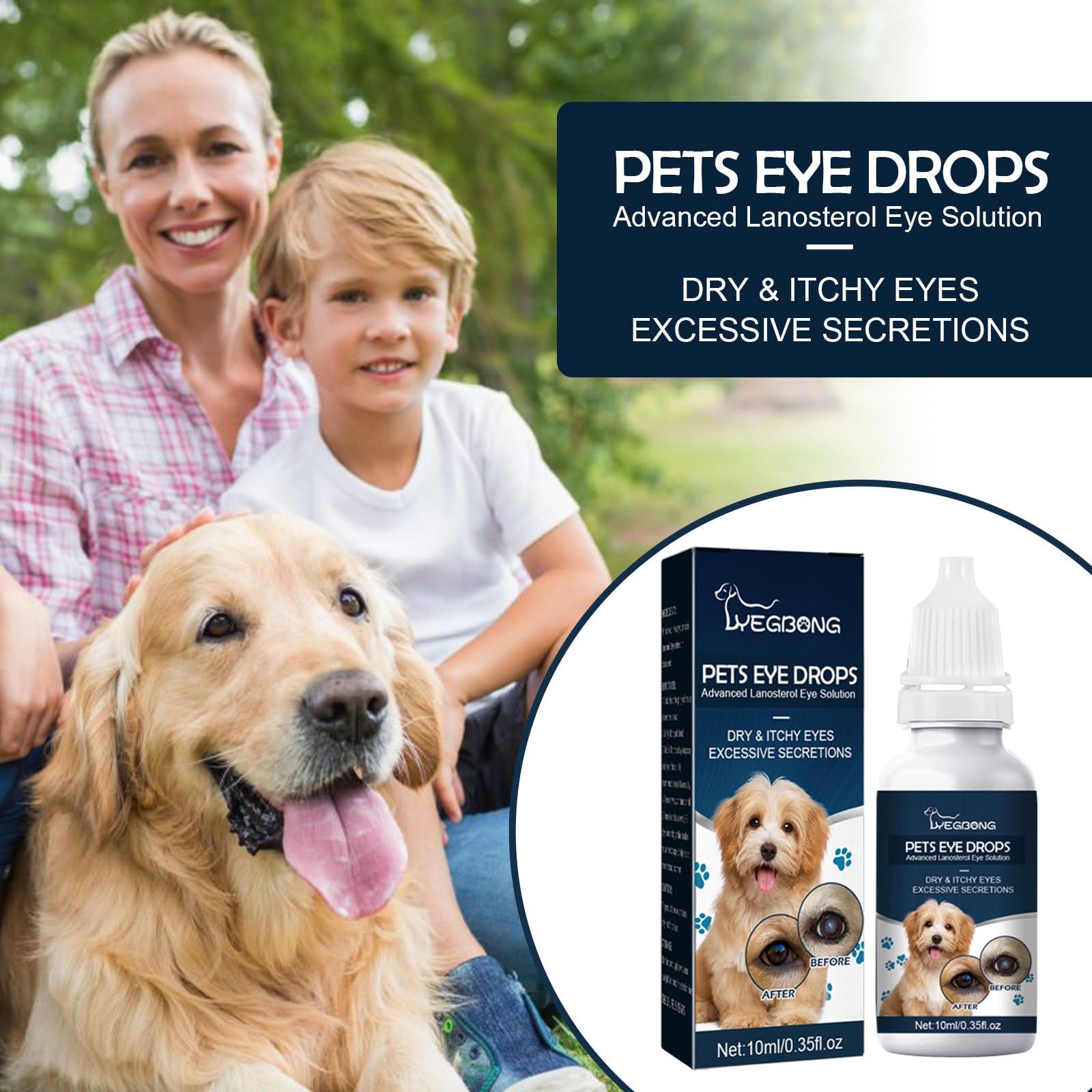 HcirjhieEye Drops for Dogs, Dog Eye Infection Treatment, Superior Comfort Long，Lasting Relief Fewer Application Needed, Used to Clean Tear Stains, Remove Eye Stains, and Relieve Dryness, 10ml