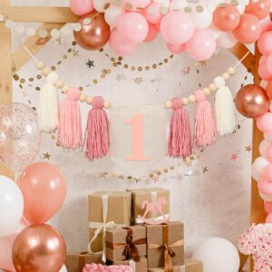 Handmade Boho 1st Birthday High Chair Banner Party Decoration for Girl Baby Shower Pink Wall Hangings Decorative for Kids Bedroom