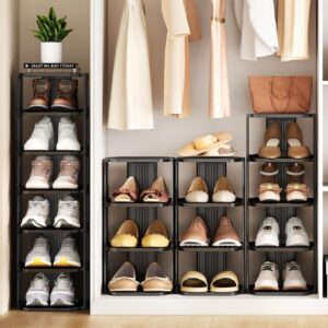 Kitstorack Small Shoe Rack, 8 Tiers Stackable Shoe Rack for Closet DIY Free Standing Shoe Organizer Vertical Shoe Rack for Small Spaces and Narrow Spaces, Plastic