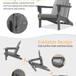 Folding Adirondack Chair - Durable HDPE Poly Lumber All-Weather Resistant, Foldable Oversized Balcony Porch Patio Outdoor Chair for Lawn, Backyard, Deck, Garden, Camping - Easy Installation, Gray