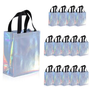 reusable gift bags with handles,iridescent gift bags set of 15 medium reusable shopping bags with for party favor bags,goodie bags, birthday gift bag 8x4x10 inch