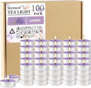 howemon purple lavender scented tealight candles - 4 hours - giant 100 bulk packs - smokeless tea lights for valentine's day, weddings,christmas, home decorative